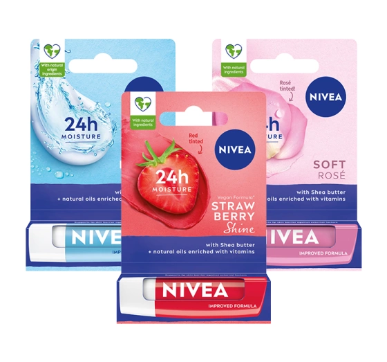 nivea набор гигиенических помад для губ strawberry shine + hydro care ...